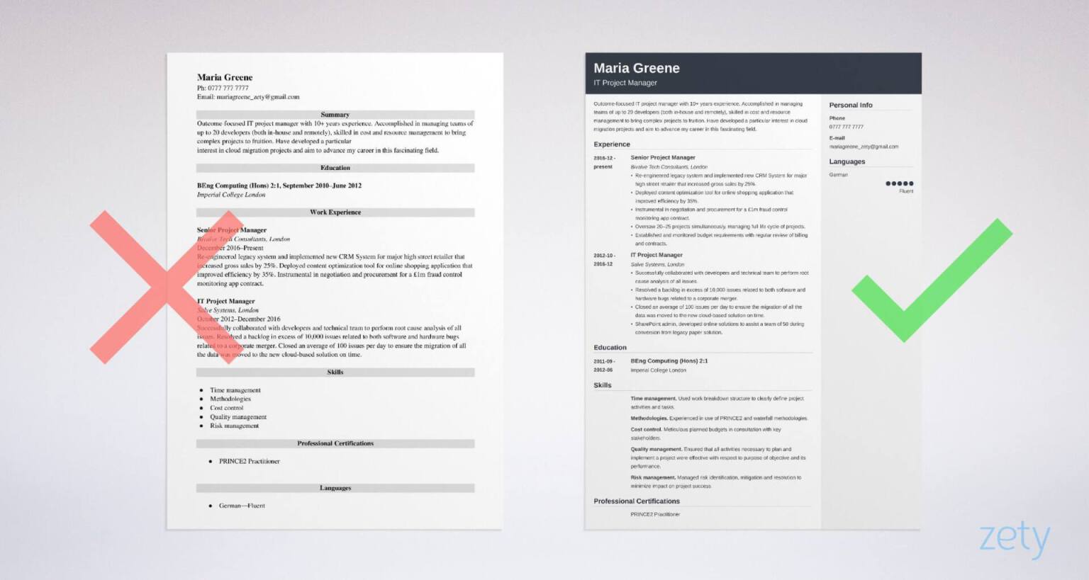 Project Management CV Example For Project Managers