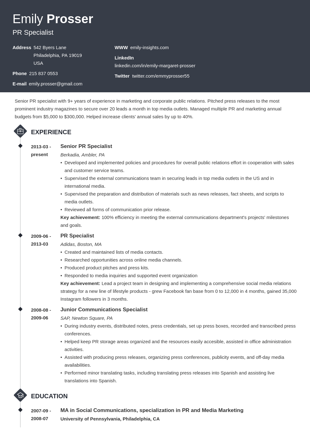 Best Public Relations Resume Examples Also For PR Interns 