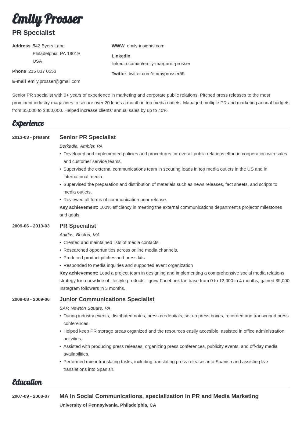 Best Public Relations Resume Examples Also For PR Interns 