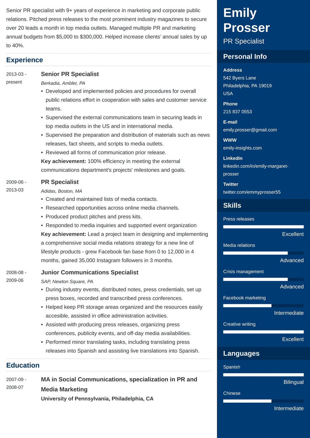 Best Public Relations Resume Examples (Also for PR Interns)