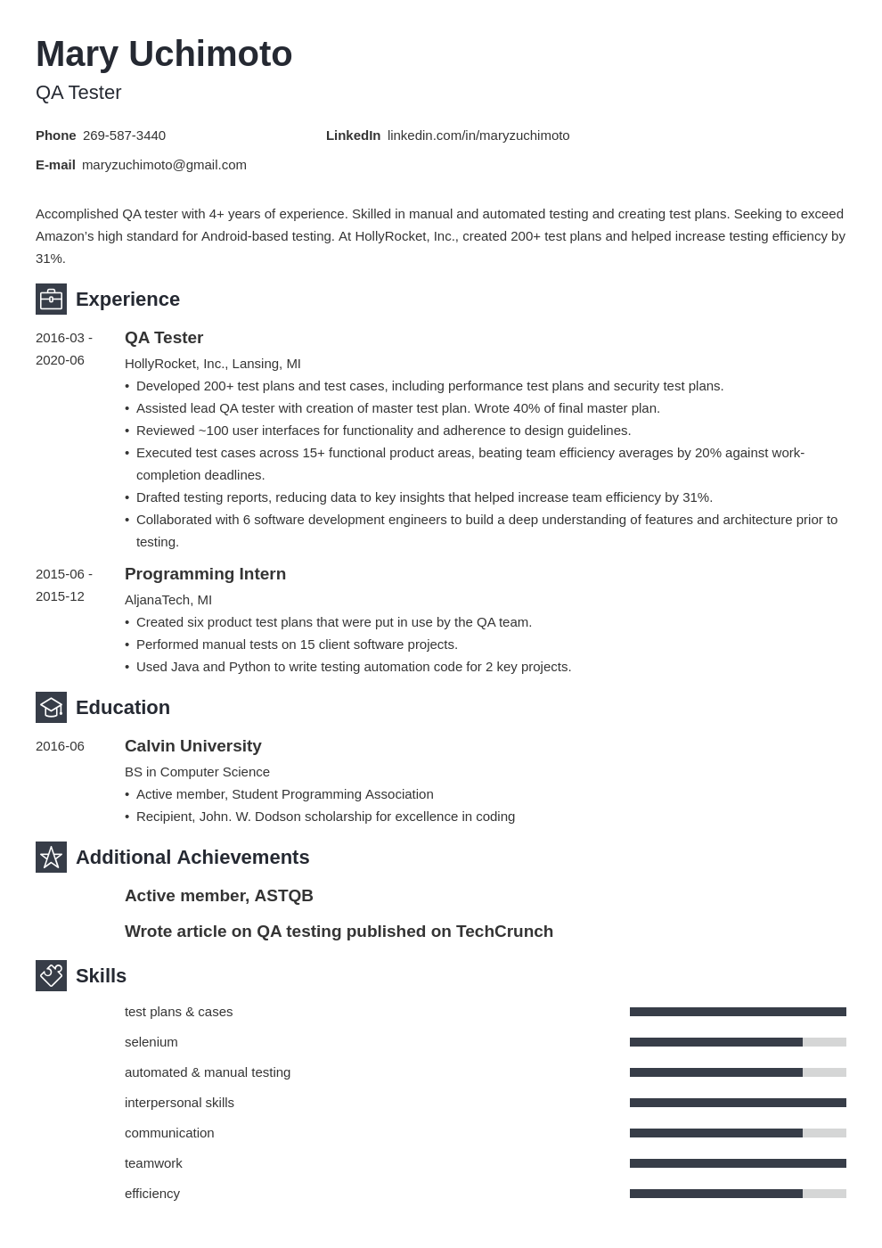 QA Tester Resume Examples For IT Software Testers