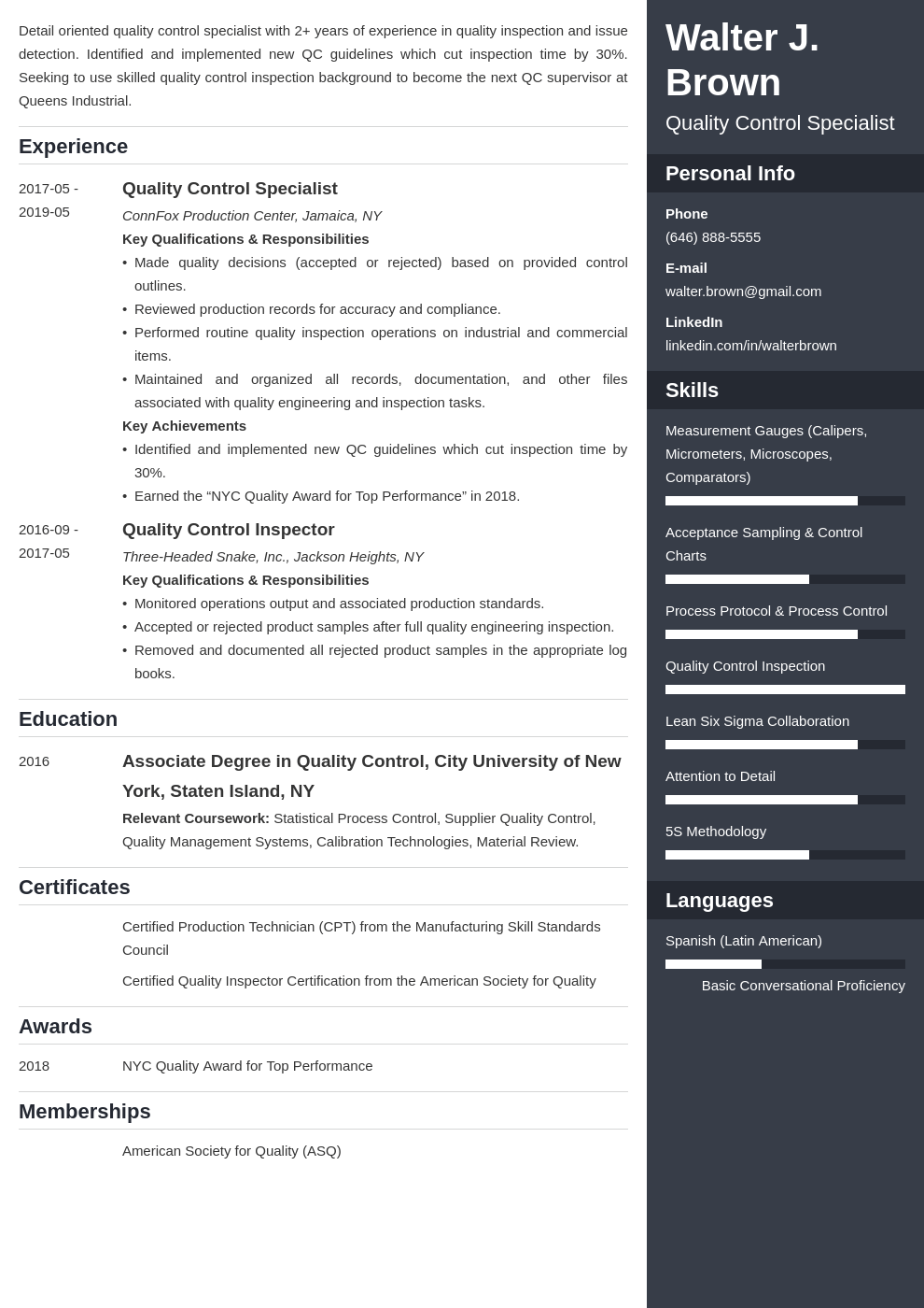 Quality Control Resume Examples Job Description Skills 
