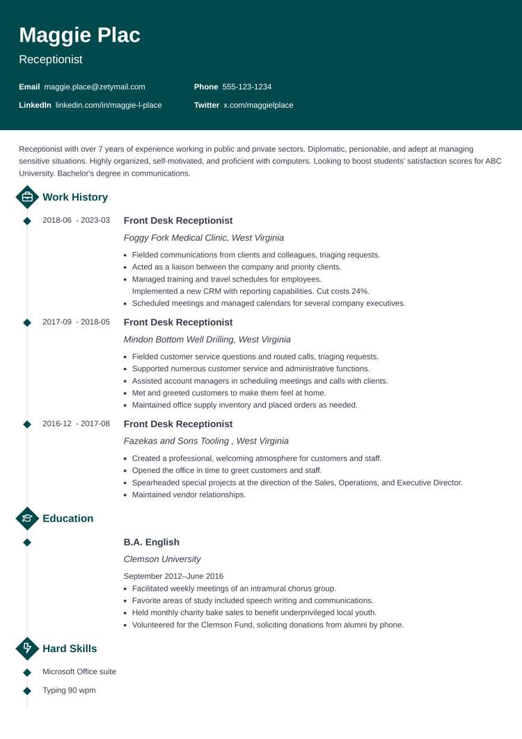 Receptionist Resume Examples & Template [2025]