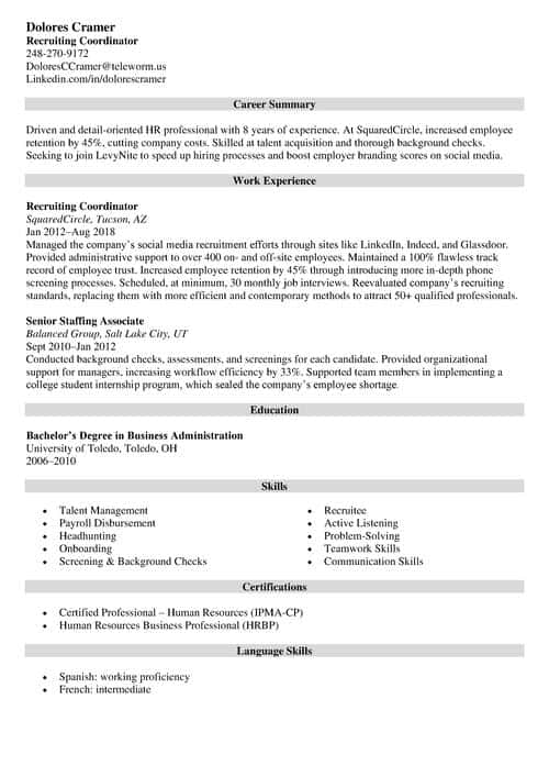 Recruiting Coordinator Resume Sample Guide