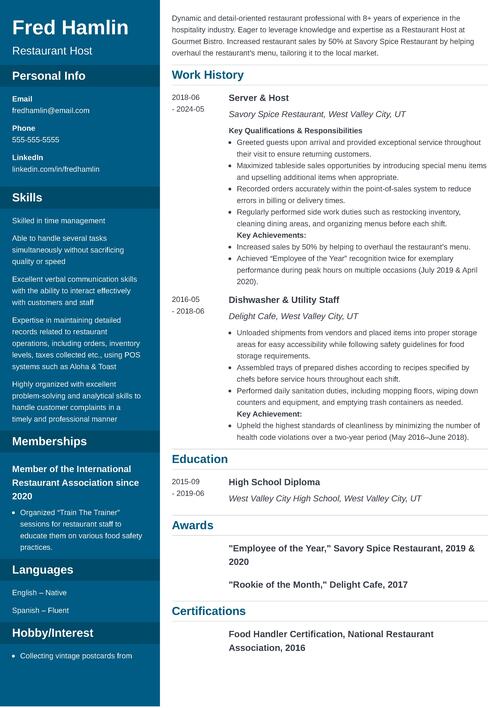 Restaurant Resume Examples: Template with Skills & Objective