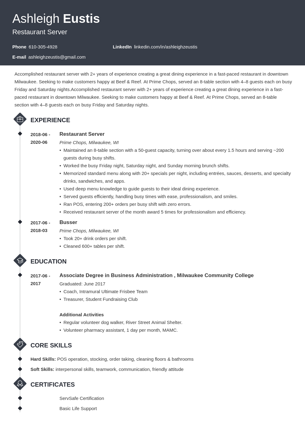 Restaurant Server Resume Examples And Writing Guide