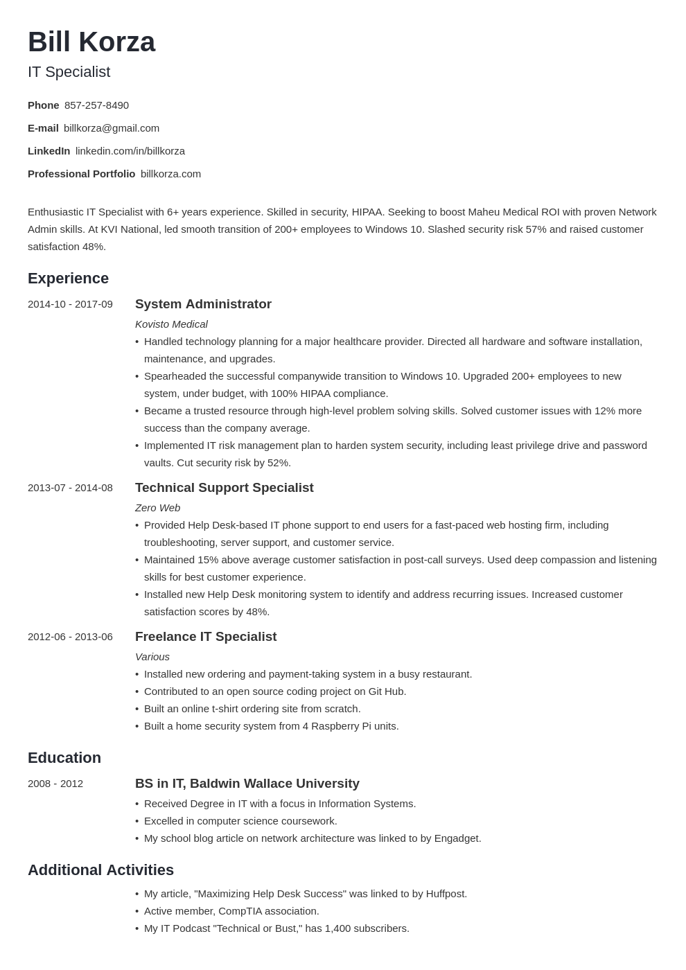 Examples Of Resume Profile Section
