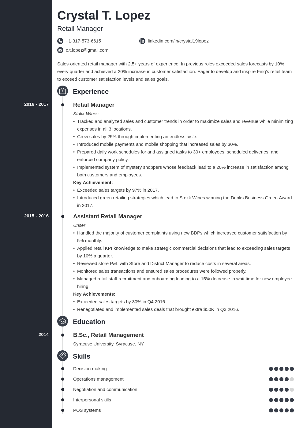 Retail Manager Resume Examples with Skills Objectives 