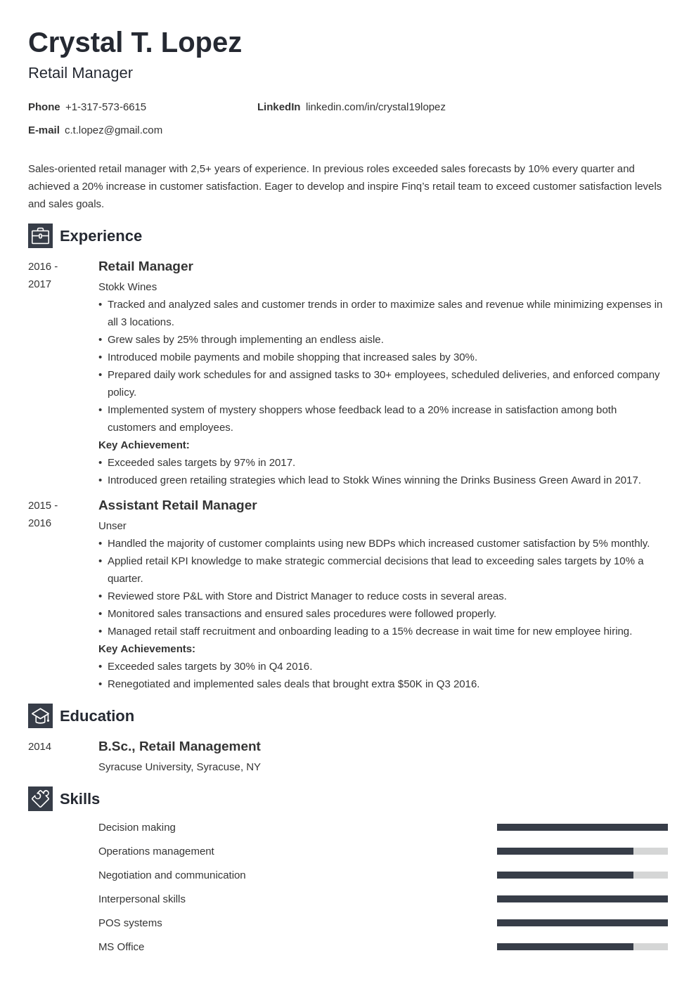 Retail Manager Resume Examples with Skills Objectives 