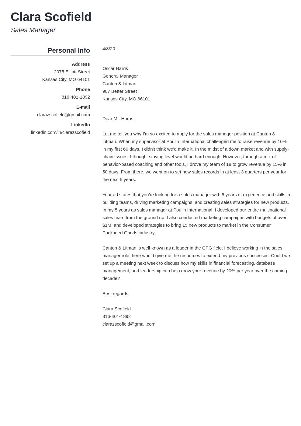 Sales Manager Cover Letter Examples Writing Guide