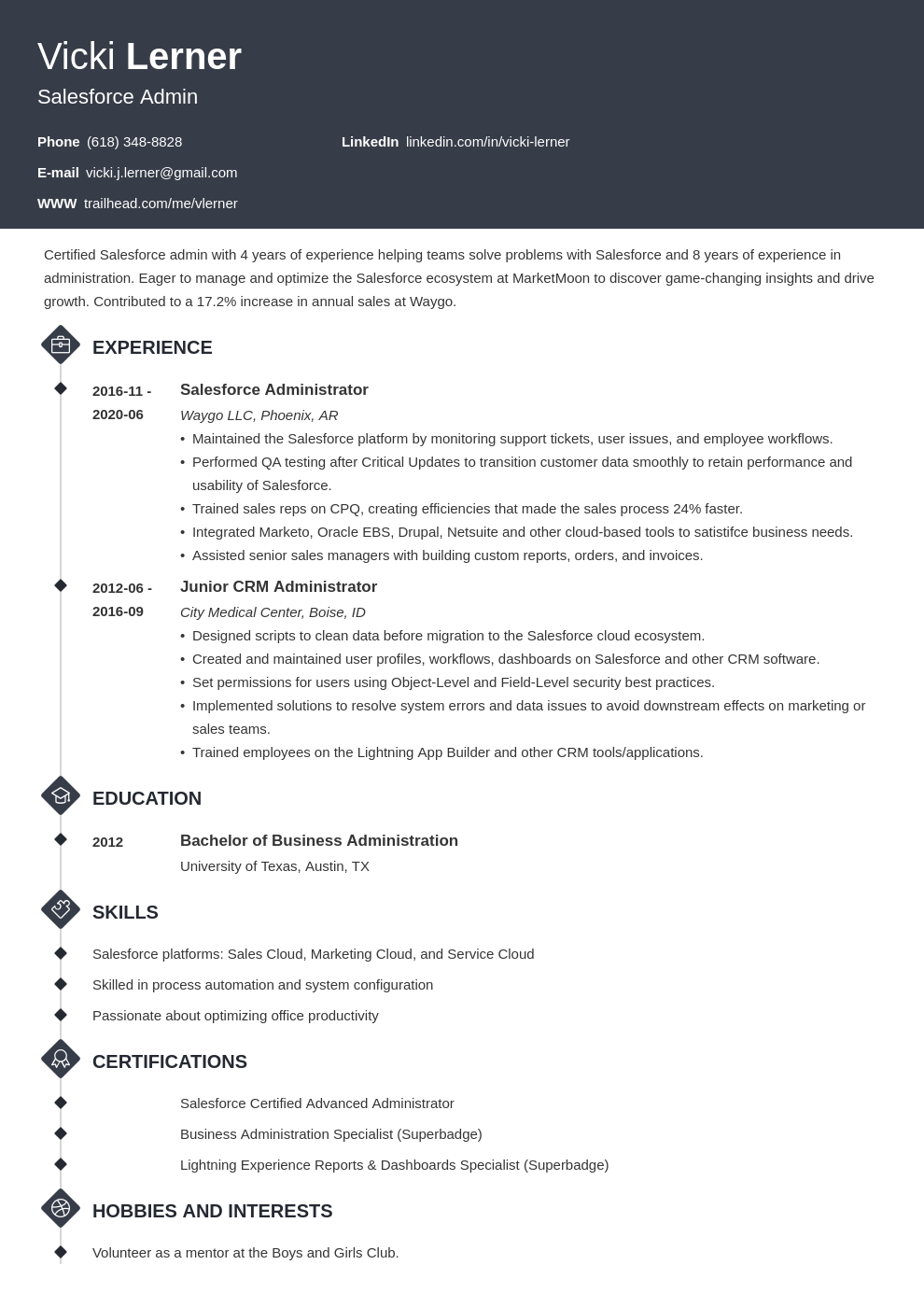 Salesforce Administrator Resume Sample