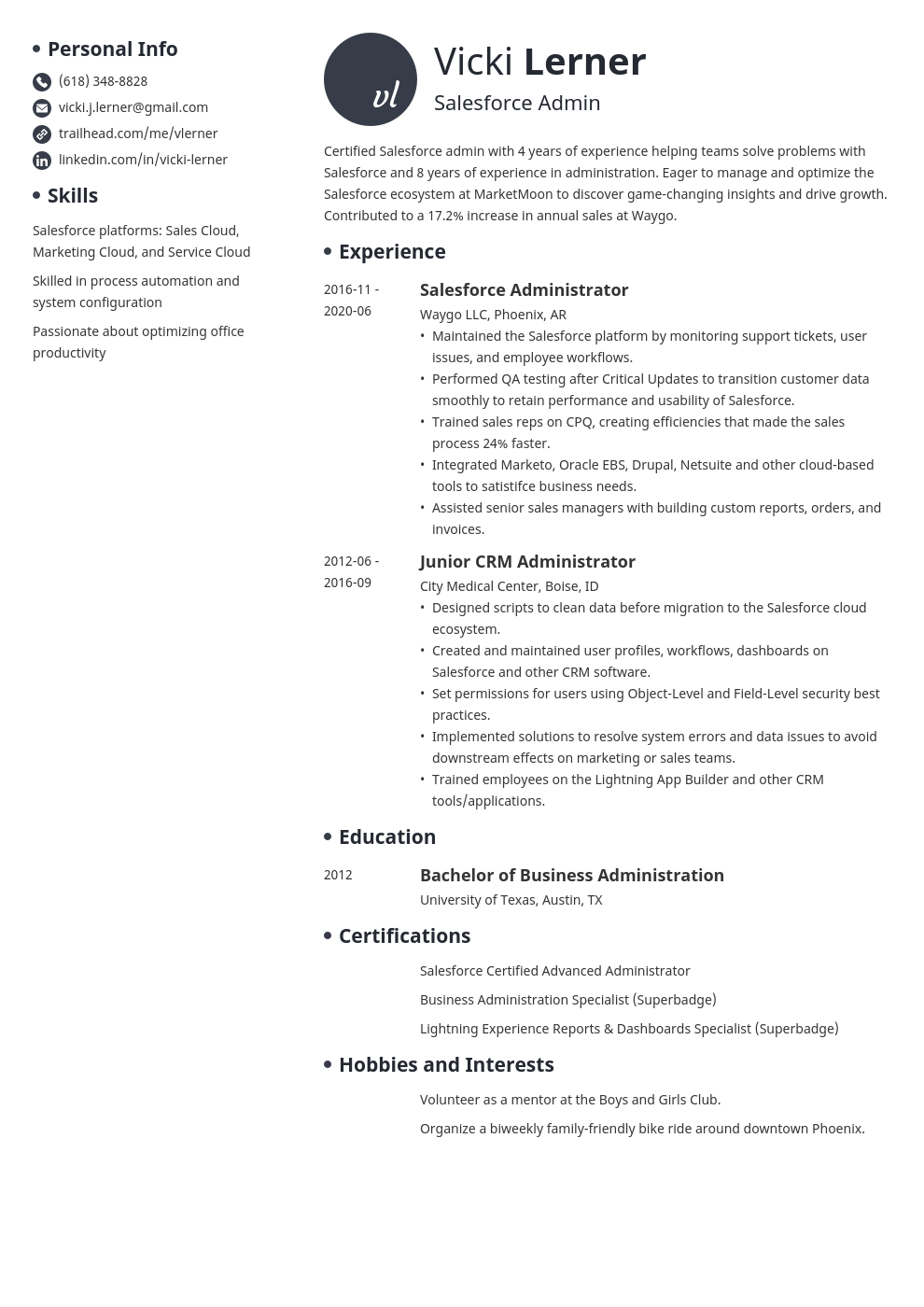 Salesforce Admin Resume Sample And Guide 20 Tips 