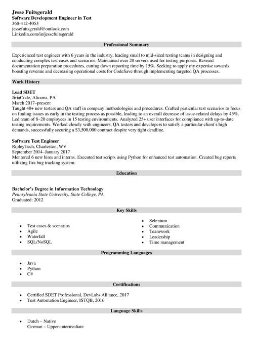 Sdet Resume Template