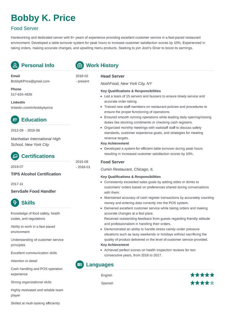 Server Resume Examples & Templates