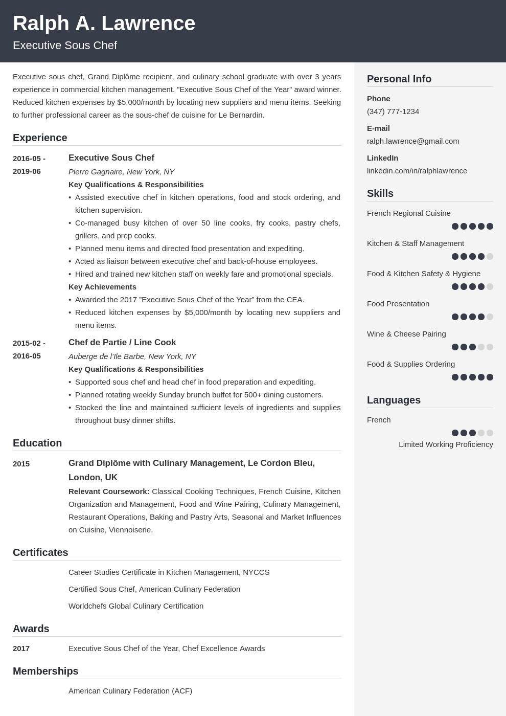 Sous Chef Resume Sample Guide 20 Examples