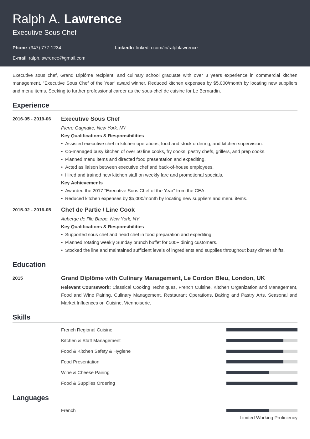 Sous Chef Resume Sample Guide 20 Examples
