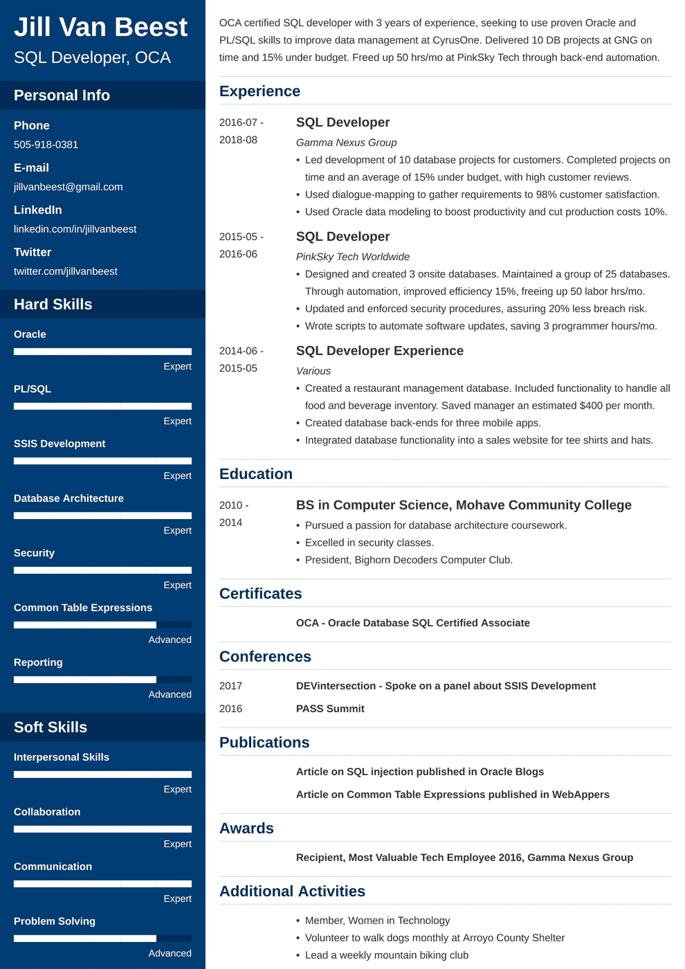 SQL Developer Resume Sample 20 Examples Tips 