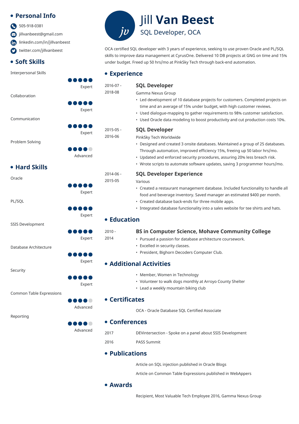 Sample Resume Sql Experience Terrysemad