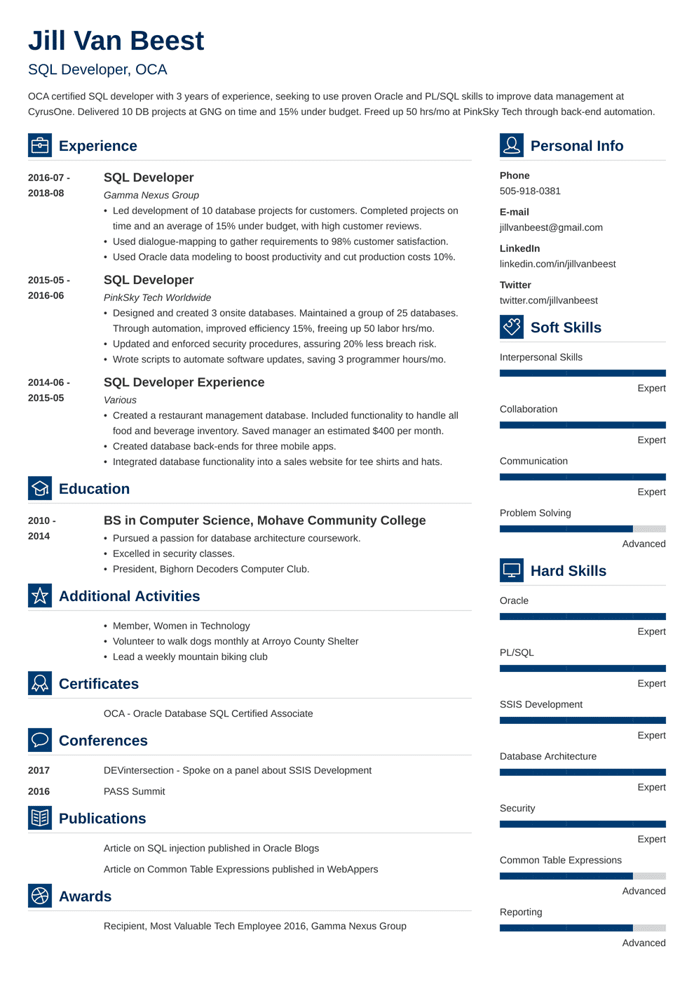 SQL Developer Resume Sample 20 Examples Tips 