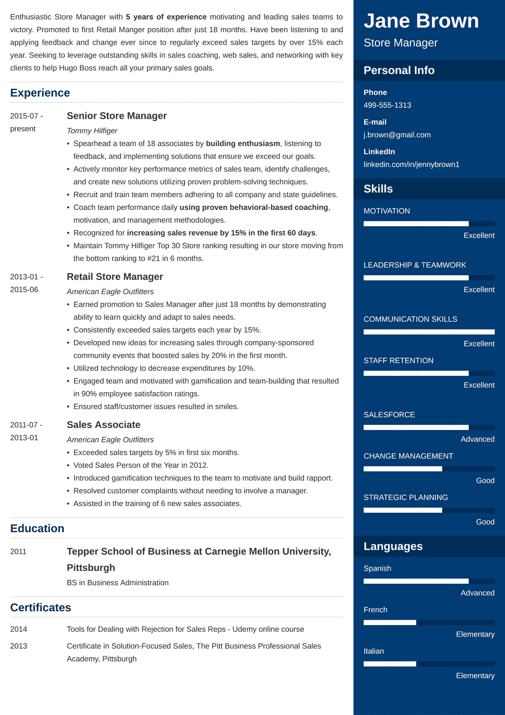 Store Manager Resume Examples [+Job Description & Skills]