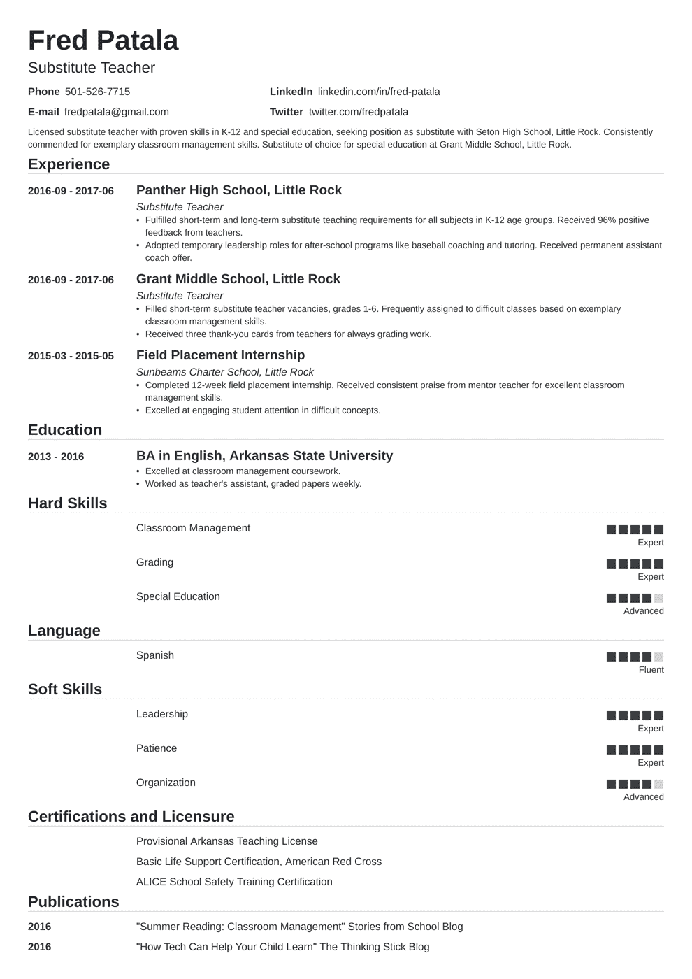 Substitute Teacher Resume Samples Guide Template 