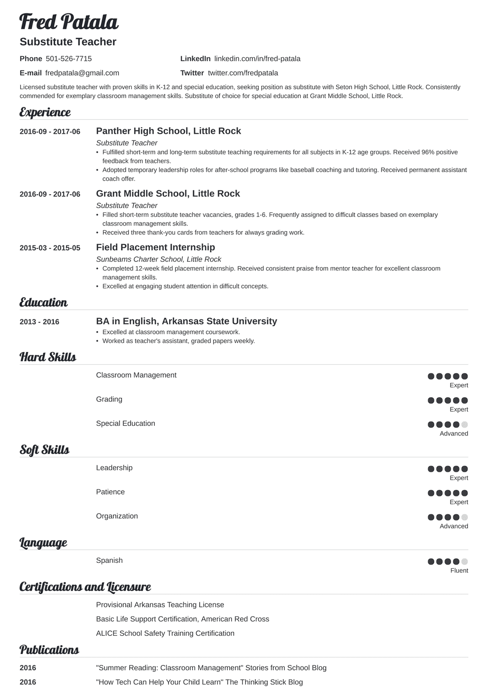 Substitute Teacher Resume Samples Guide Template 
