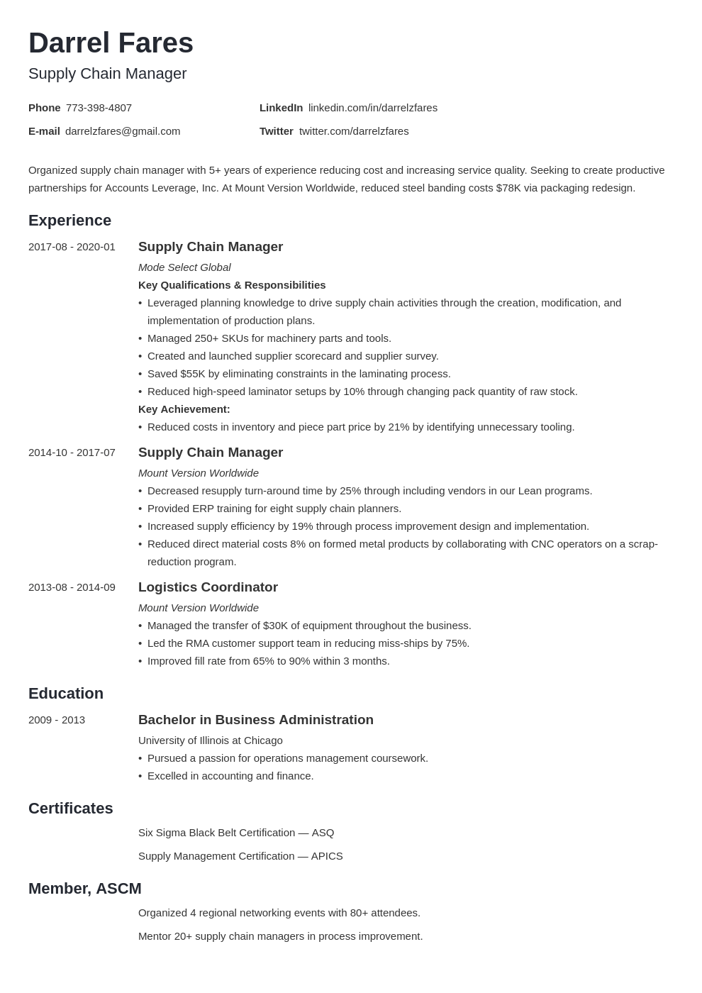  Supply Chain Manager Resume Examples And Writing Guide