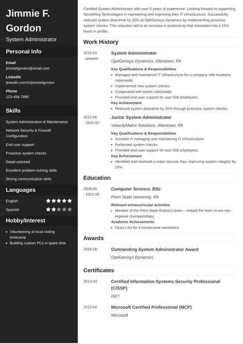 System Administrator Resume Sample Windows Or Linux 