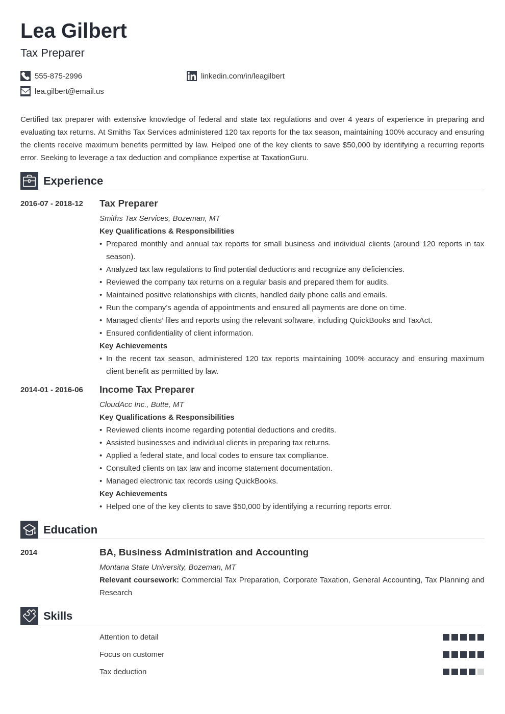 Tax Preparer Resume Sample