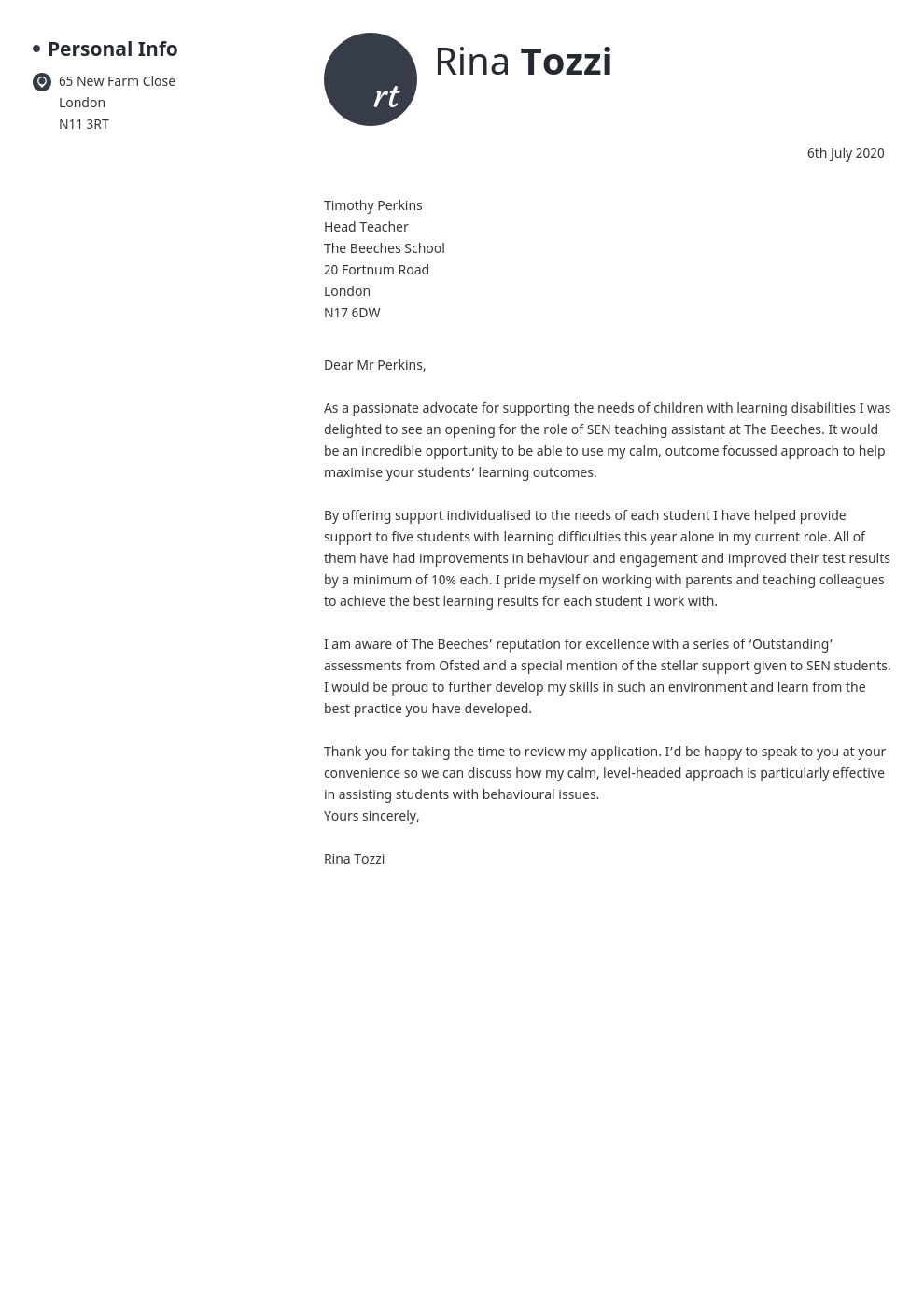 Teaching Assistant TA Cover Letter Example Guide Teaching Assistant TA Cover Letter Example Guide