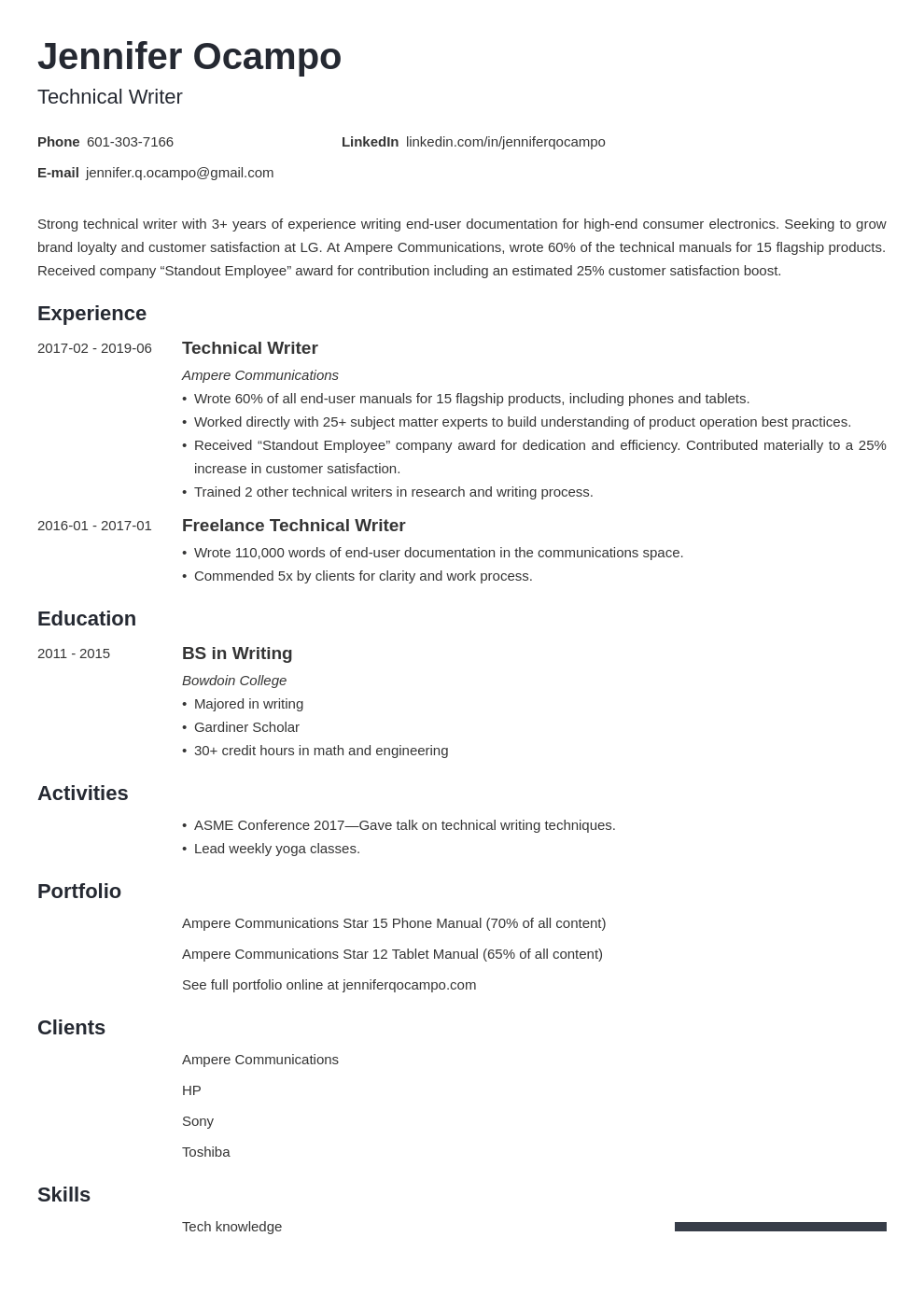Technical Writer Resume Example Guide 20 Tips 