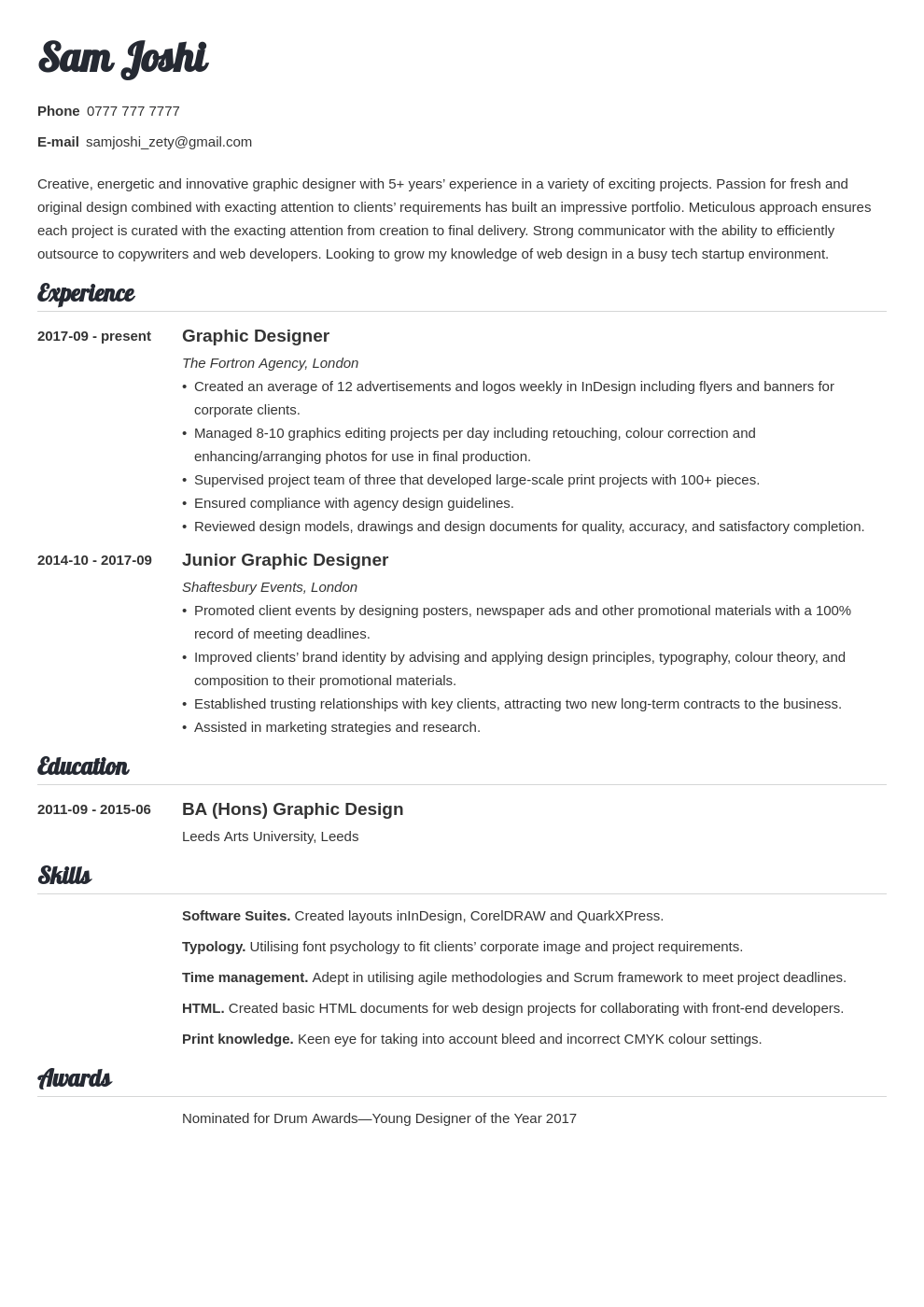 Graphic Design CV Examples Guide For Graphic Designers