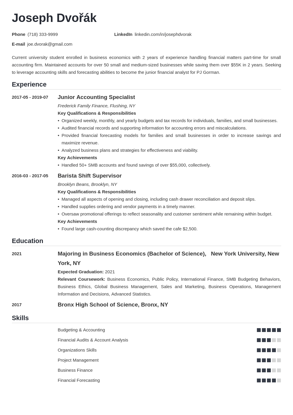 Sample Student Resume