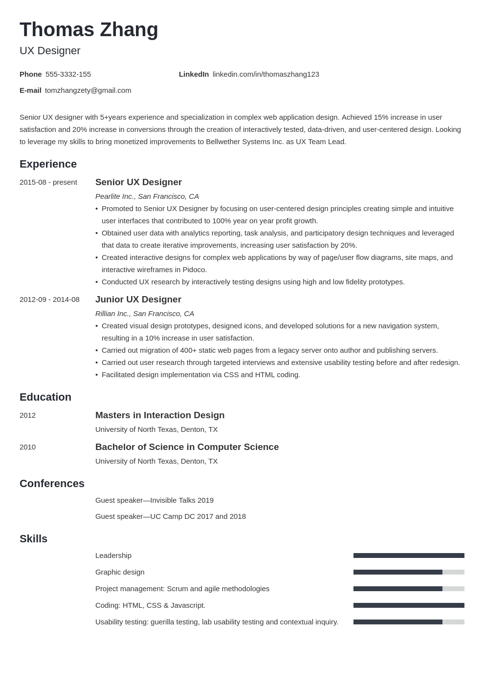 User Experience UX Designer Resume Sample For 2024