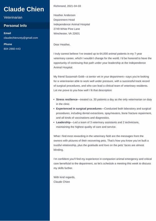 Veterinarian Veterinary Cover Letter Example Guide Veterinarian Veterinary Cover Letter Example Guide