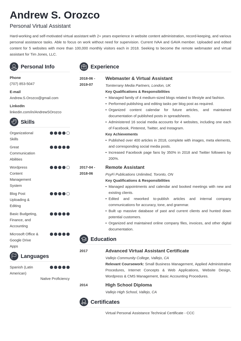 Virtual Assistant Resume Examples Job Description