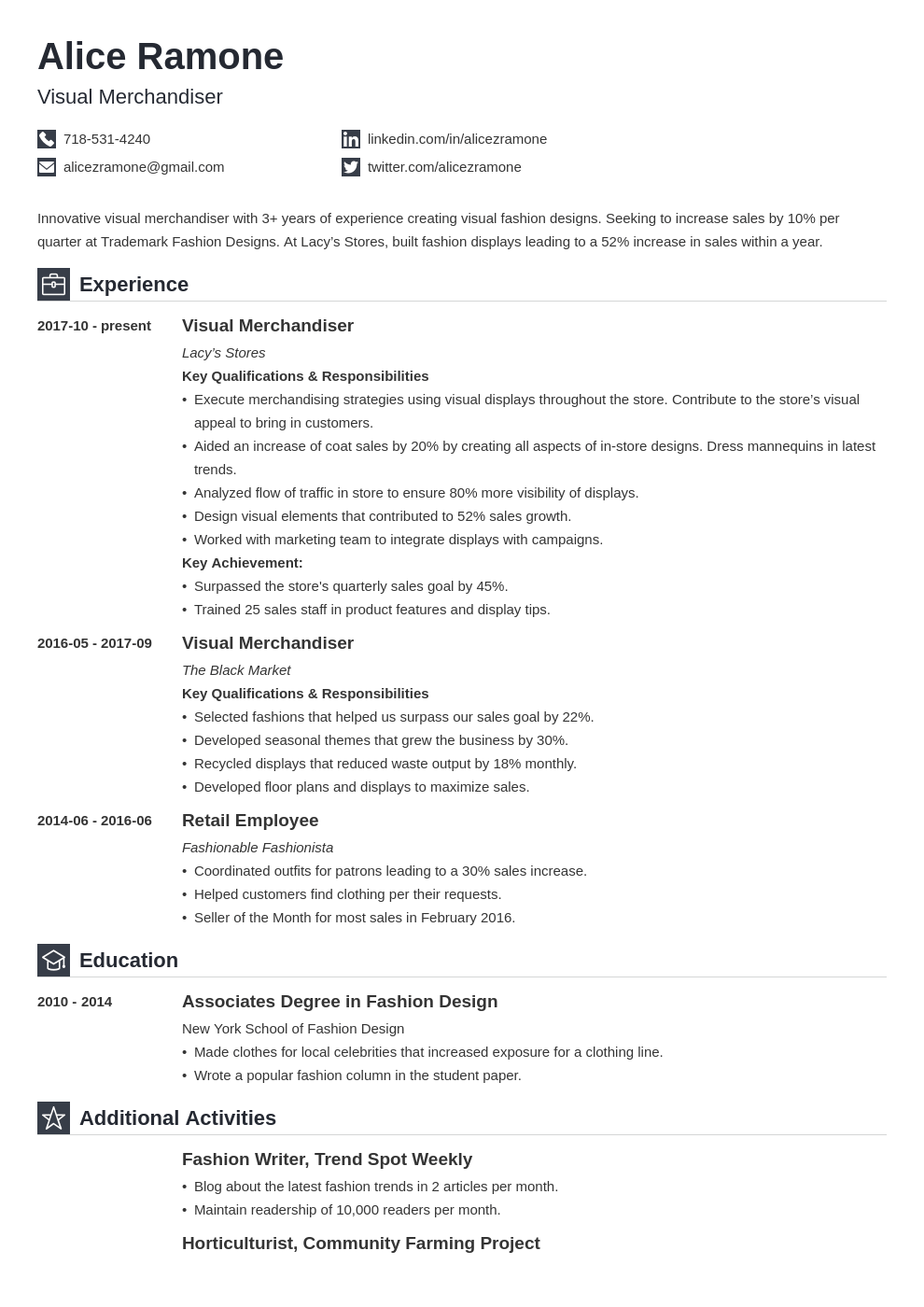 Visual Merchandising Resume Samples And Guide