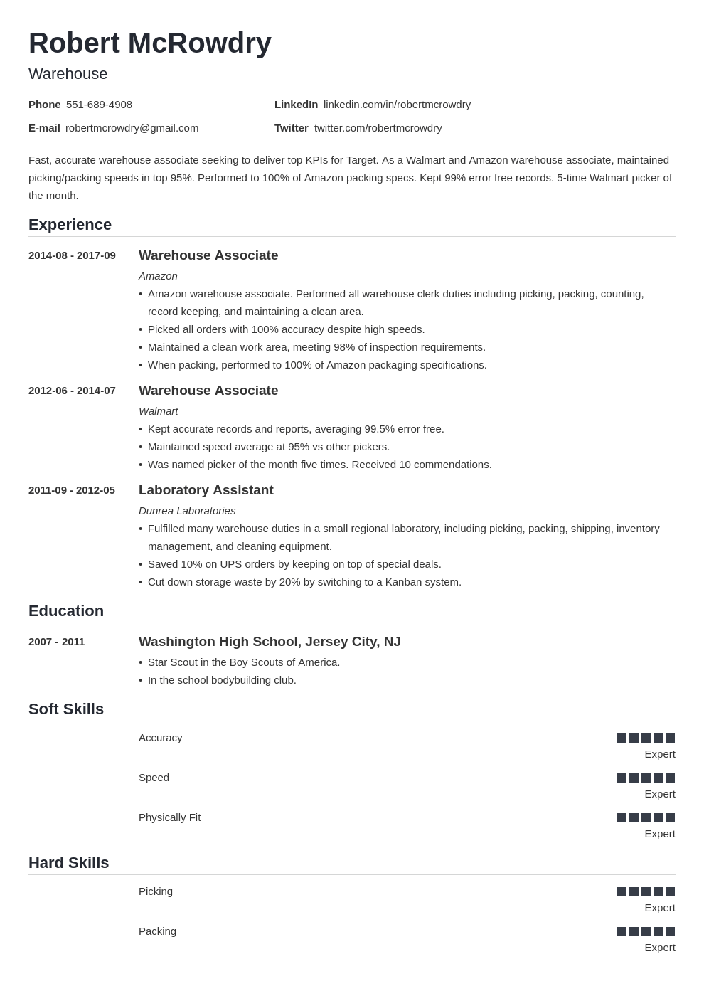 Warehouse Worker Resume Examples Skills More 