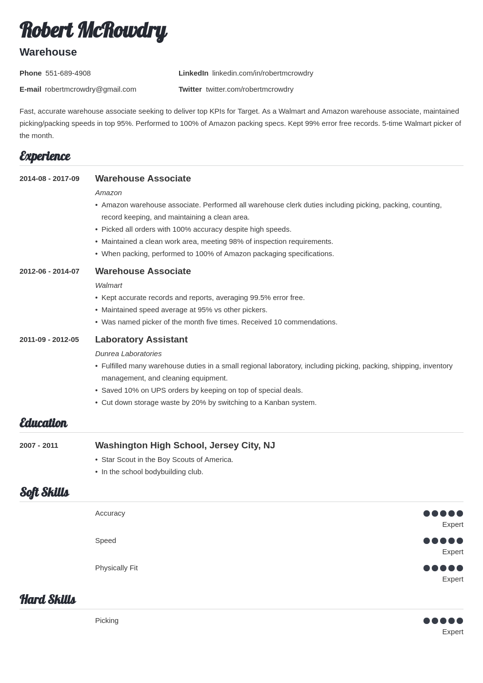 Warehouse Worker Resume Examples Skills More 