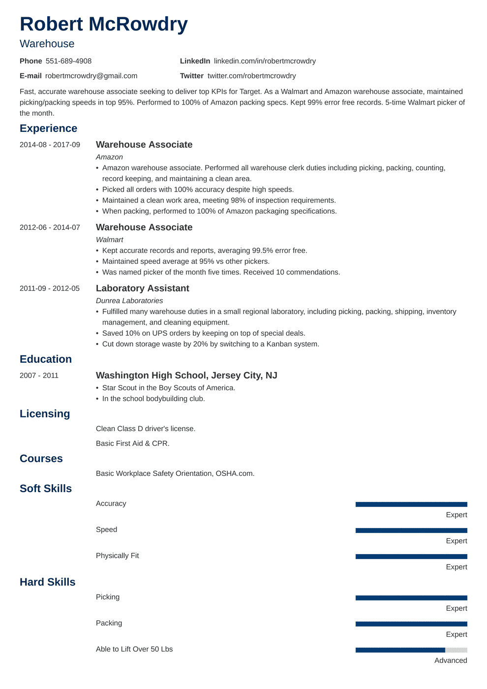 Warehouse Worker Resume Examples Skills More 